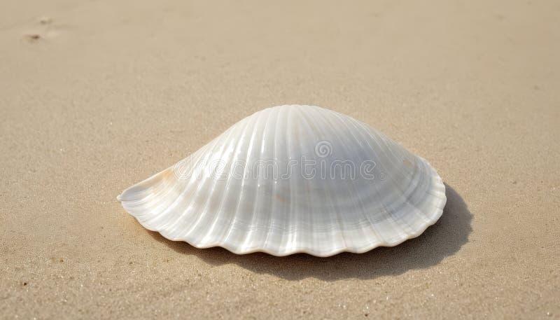White Seashell on Sandy Beach Close-up Stock Image - Image of closeup ...