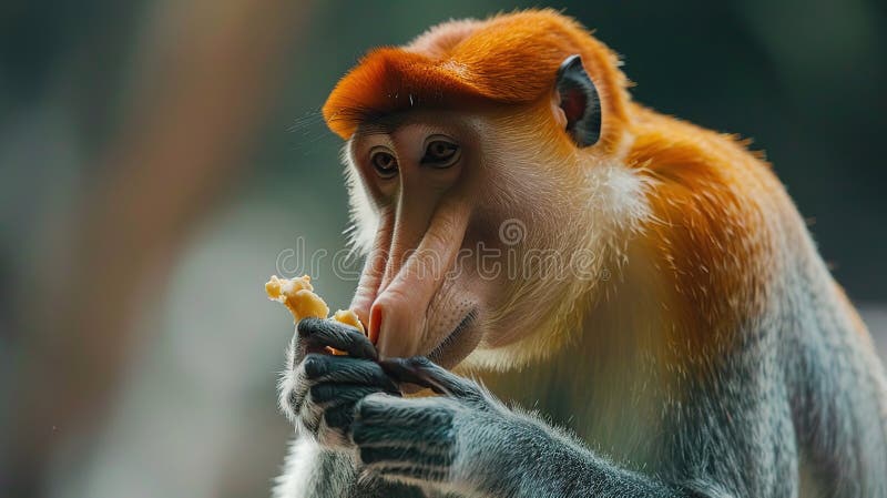 Close Up of Proboscis Monkey Eating . Generative Ai Stock Illustration ...