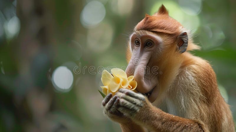 Close Up of Proboscis Monkey Eating . Generative Ai Stock Illustration ...