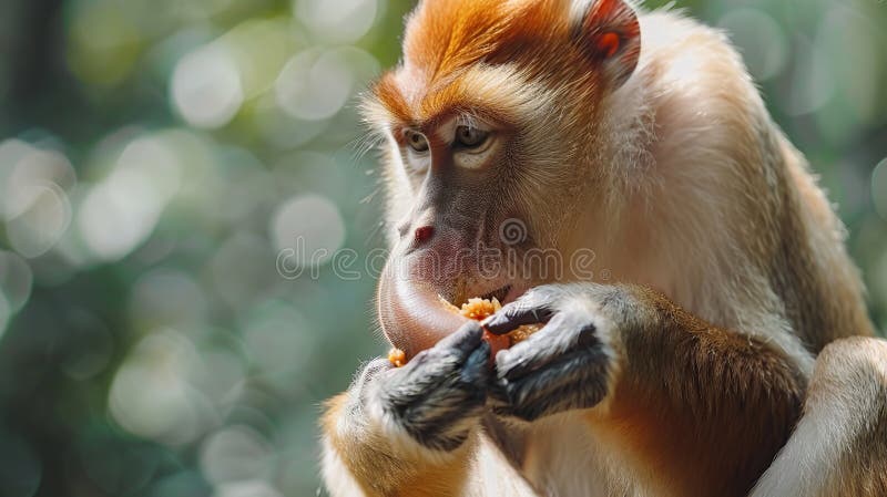 Close Up of Proboscis Monkey Eating . Generative Ai Stock Illustration ...