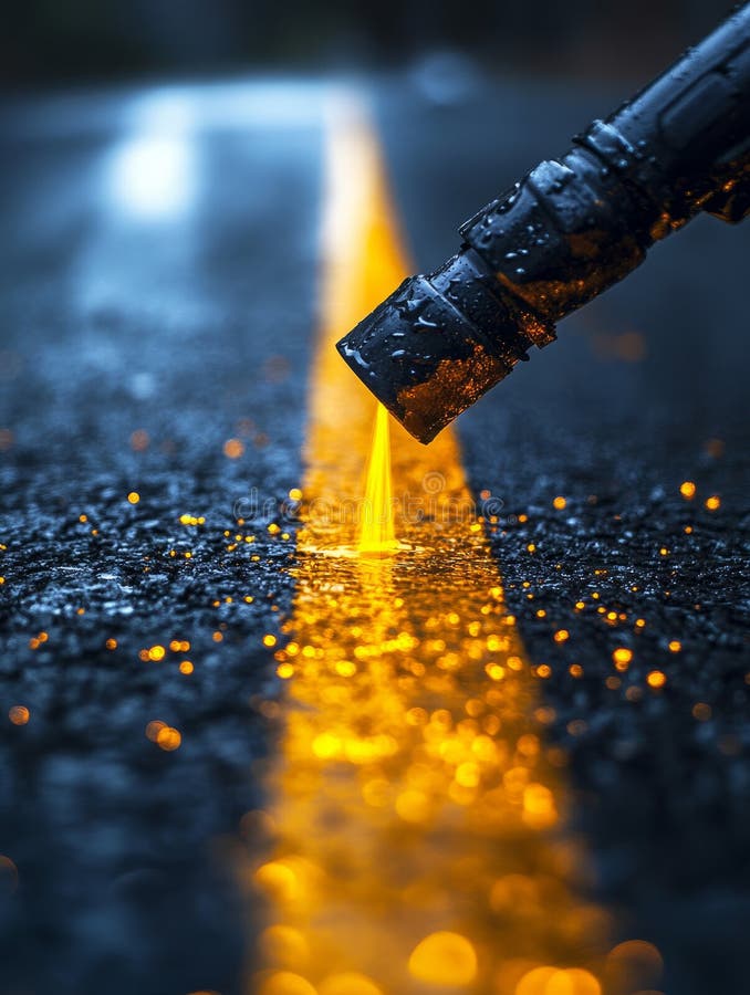 Close-up of the Process of Applying Road Markings To Asphalt Stock ...