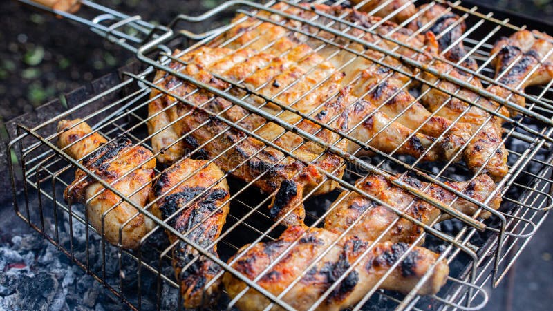 Process of Frying a Classic Barbecue on Charcoal Stock Image - Image of ...