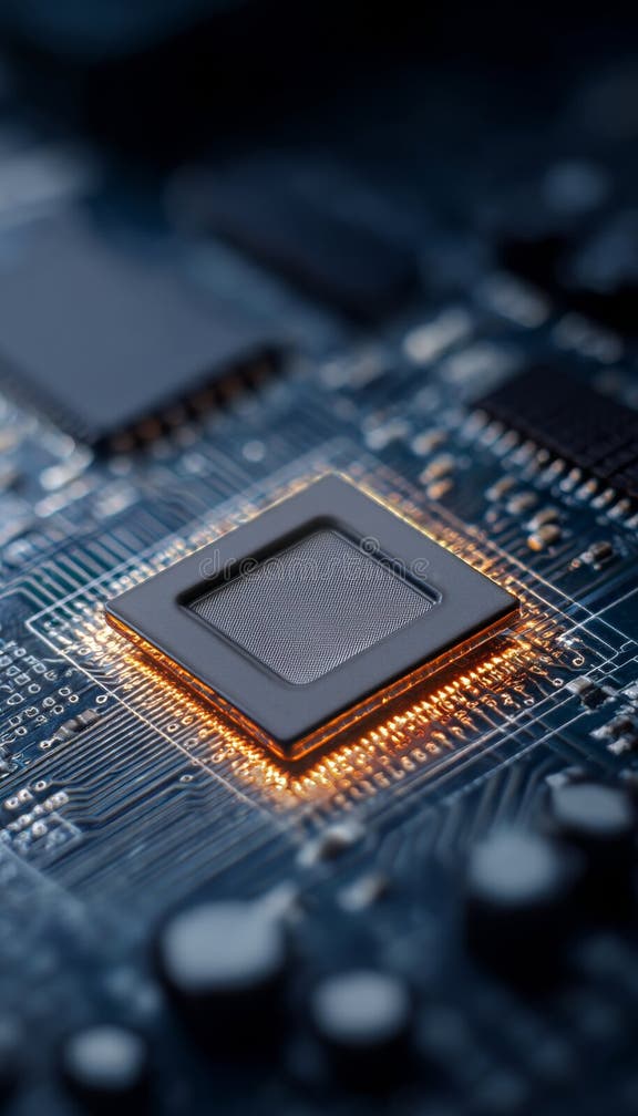Close Up of a Processor Chip on a Circuit Board, Showcasing Detailed ...