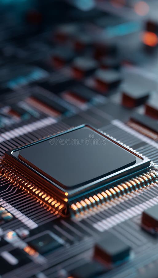 Close Up of a Processor Chip on Circuit Board Showcasing Surface ...