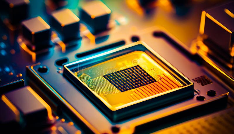 Close Up of Processor Chip on Table. Generative AI Stock Illustration ...