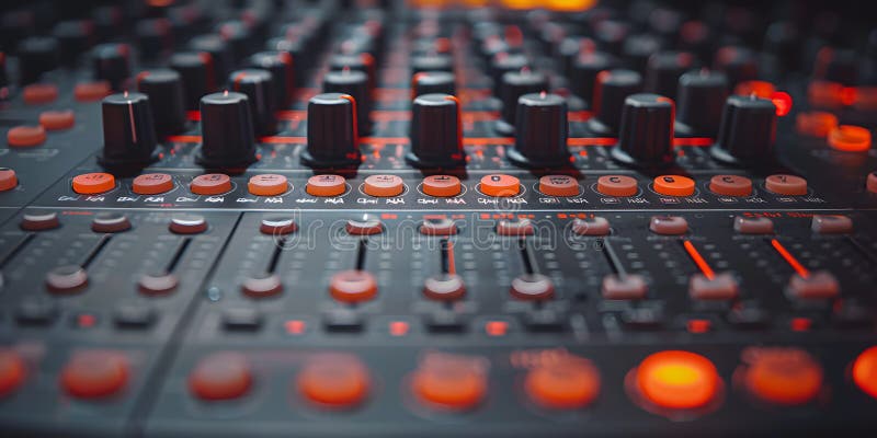 Close-up of a Professional Audio Mixer with Glowing Controls Stock ...