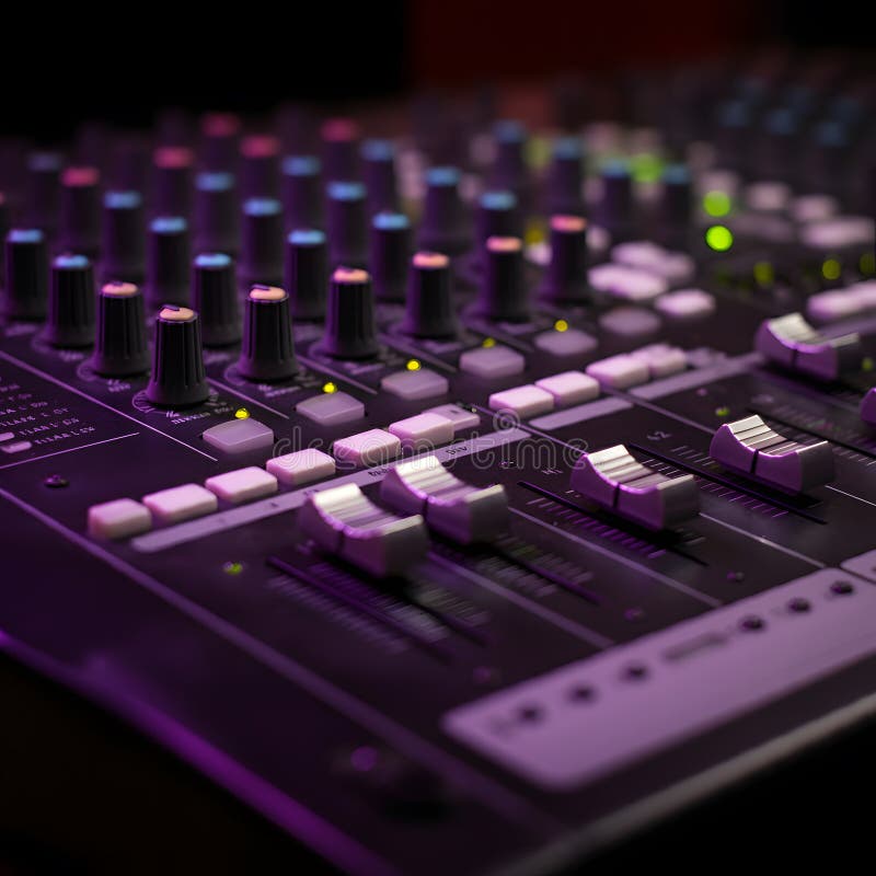 Close Up of Professional Audio Mixing Console with Illuminated LED ...
