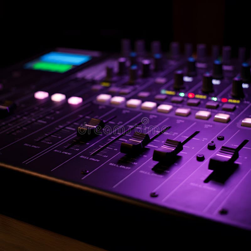 Close Up of Professional Audio Mixing Console with Illuminated LED ...