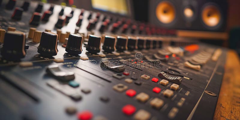 Close Up of a Professional Audio Mixing Console with Knobs and Buttons ...