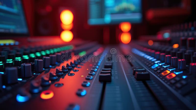 Close-Up of a Professional Audio Mixing Console in a Modern Studio ...