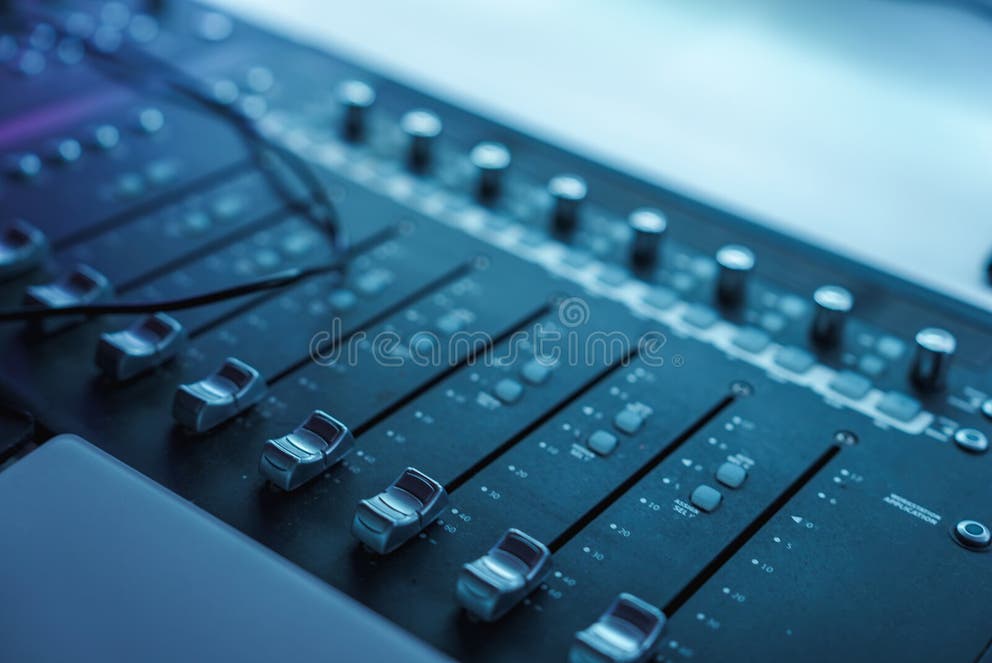 Close Up of Professional Audio Mixing Console with Sliders and Knobs ...