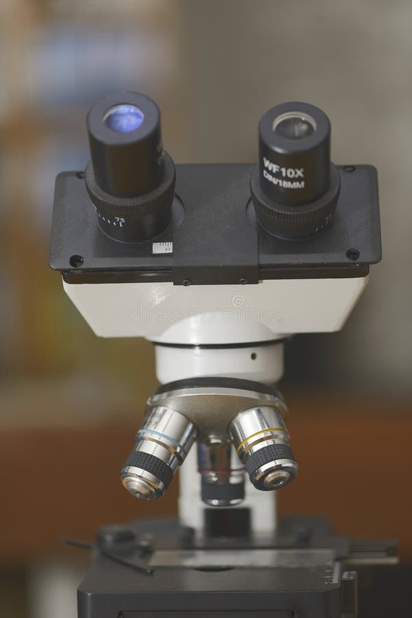 Close-Up of a Professional Binocular Microscope with Adjustable ...