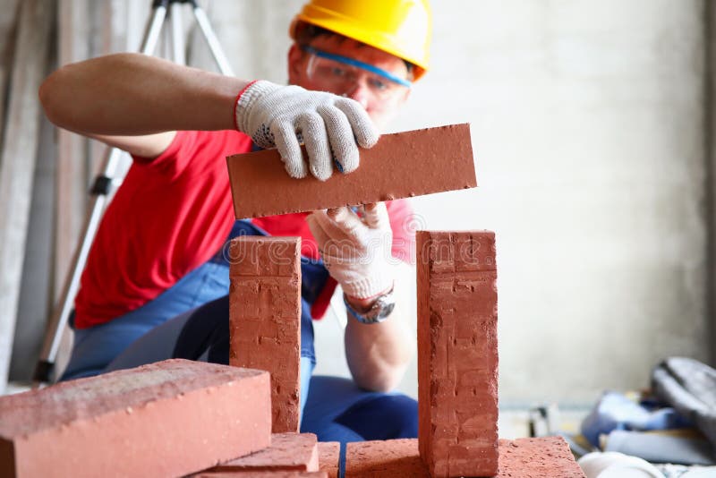 Male Person Constructing Brickwall Stock Photo - Image of concept ...