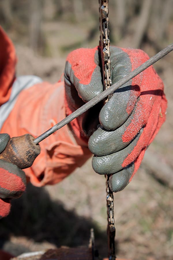 Close-up Professional Chainsaw Blade,sharp Chain Rasp.the Chain Stock ...