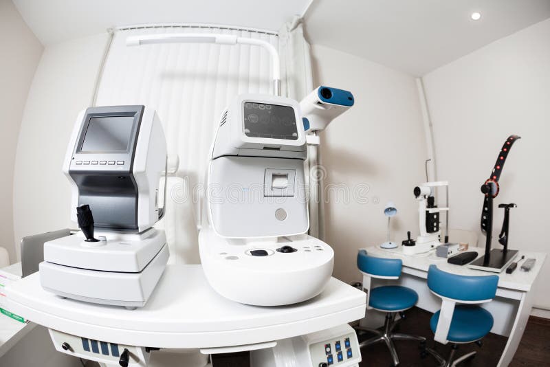 Close Up of Professional Eye Testing Equipment. Modern Eye Testing ...