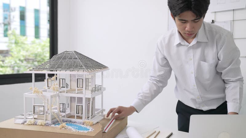 Professional Engineer Measure House Model and Using Laptop Analysis ...