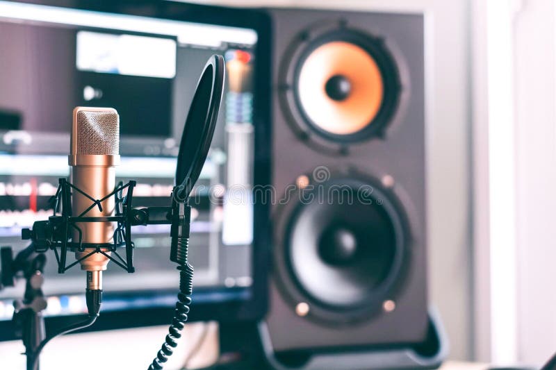 A Close-up of a Professional Microphone with a Pop Filter in a Modern ...