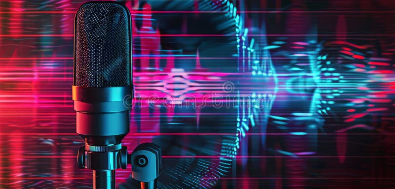 Close Up of Professional Microphone in Recording Studio with Blue Audio ...