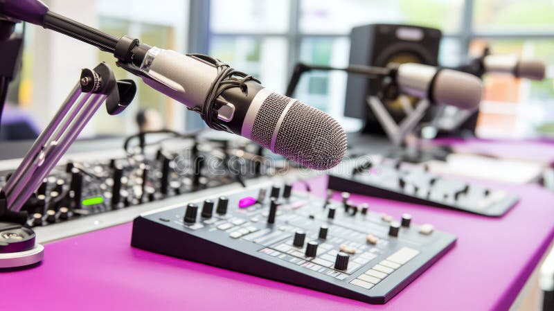 Close-up of Professional Microphones and Audio Mixer in a Recording ...