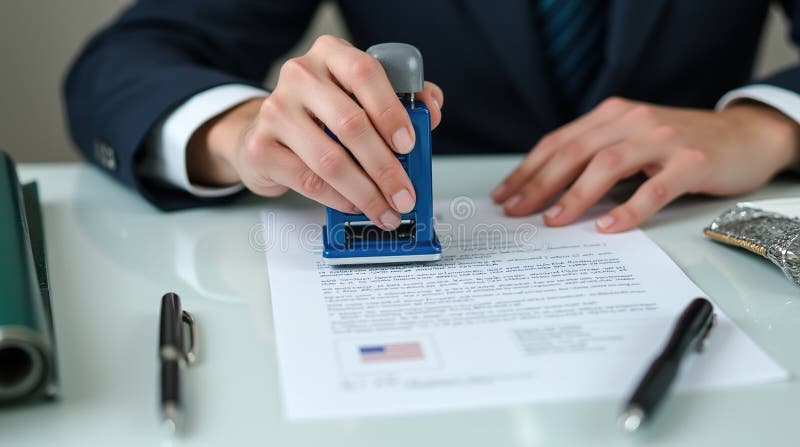 Close-Up of Professional Stamping an Official Document in a Business ...