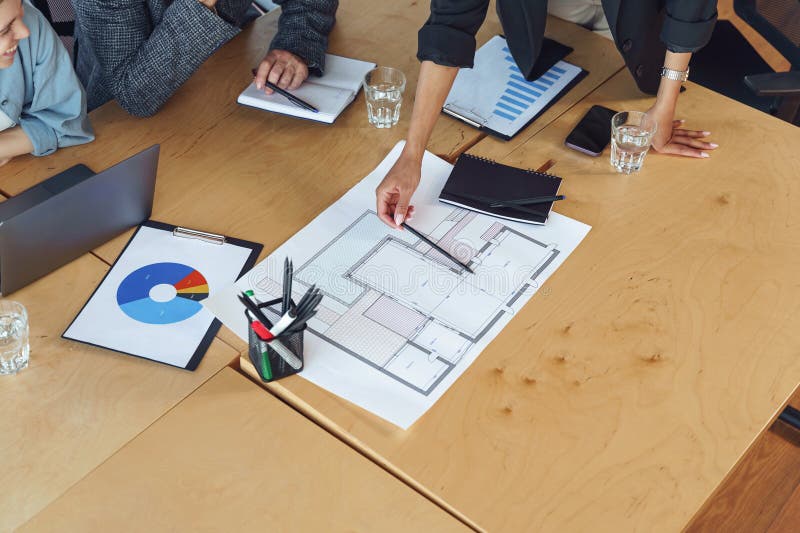 Close Up of Professional Team Design Engineers Working with Project ...