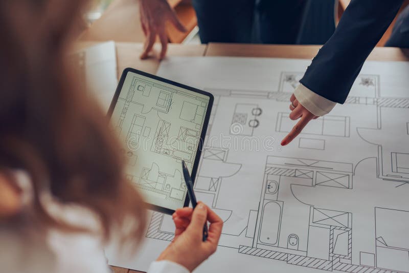 Close Up of Professional Team Design Engineers Working with Project ...