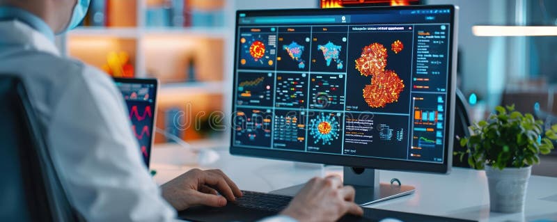 Close-up of a Professional Using Touchscreen Technology To Study Brain ...