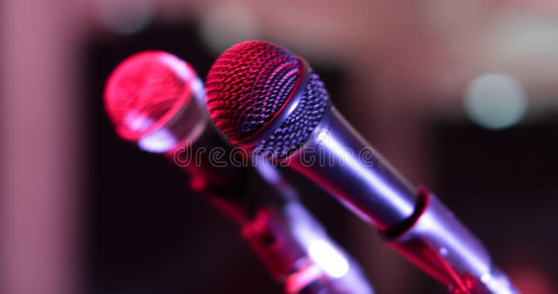 Close Up of a Professional Vocal Wire Microphone on a Microphone Stand ...