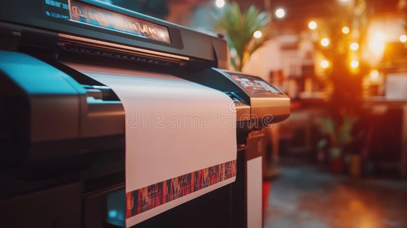 Close-up, Professional Wide Format Printing Machine Producing Labels in ...