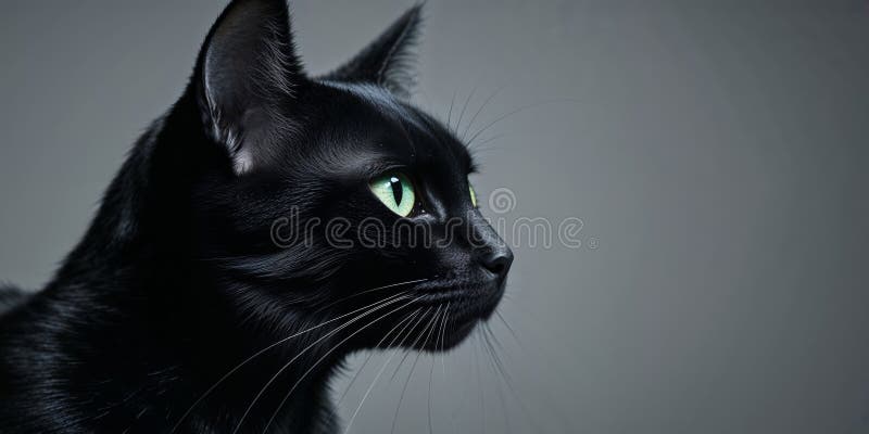 Close Up Profile of a Black Cat in High Contrast Studio Lighting. Stock ...