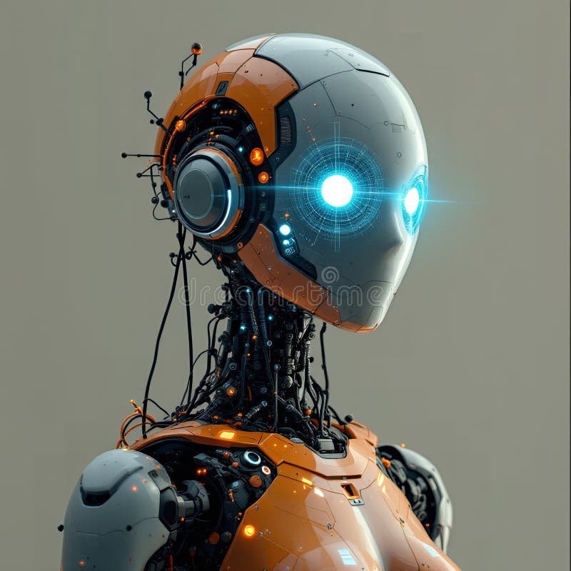 Futuristic Android with Glowing Eyes, Profile View Stock Illustration ...