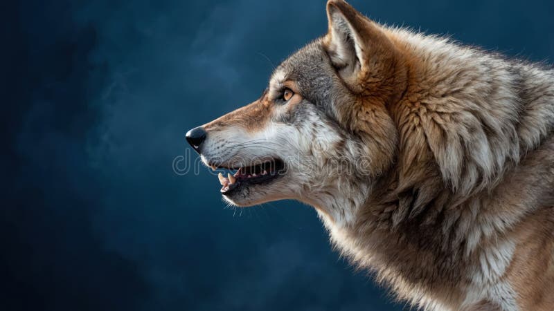 A Close-up Profile of a Wolf Against a Dramatic, Dark Background Stock ...