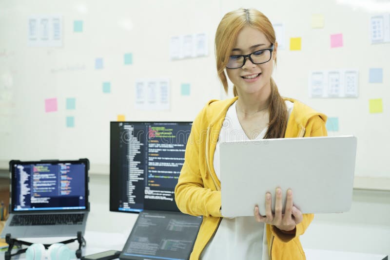 Close Up Programmer is Coding and Programming Software. Stock Image - Image of hacking, computer ...