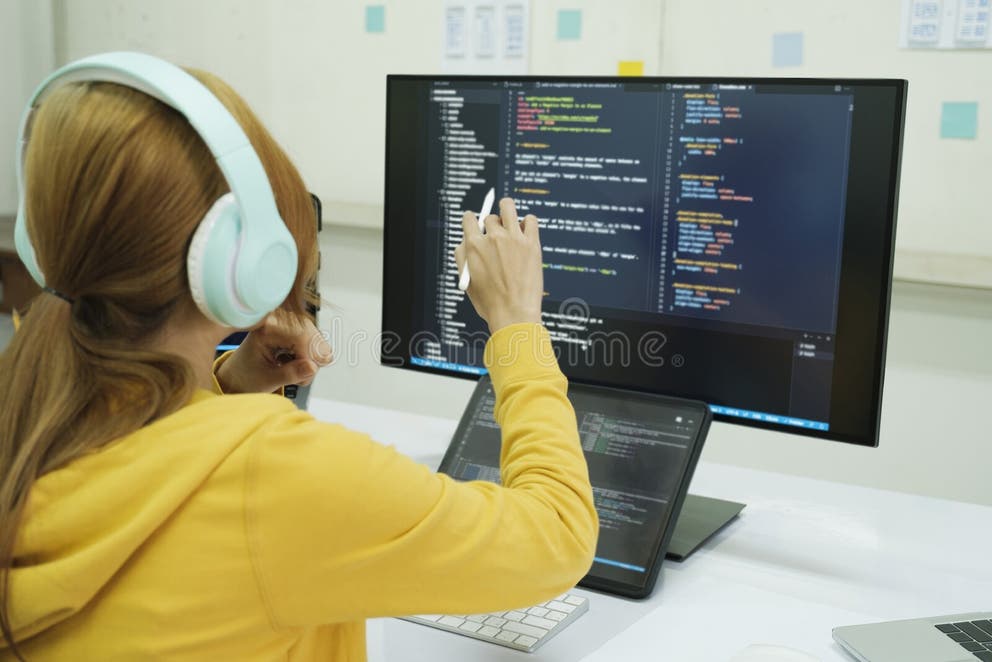 Close Up Programmer is Coding and Programming Software. Stock Photo ...