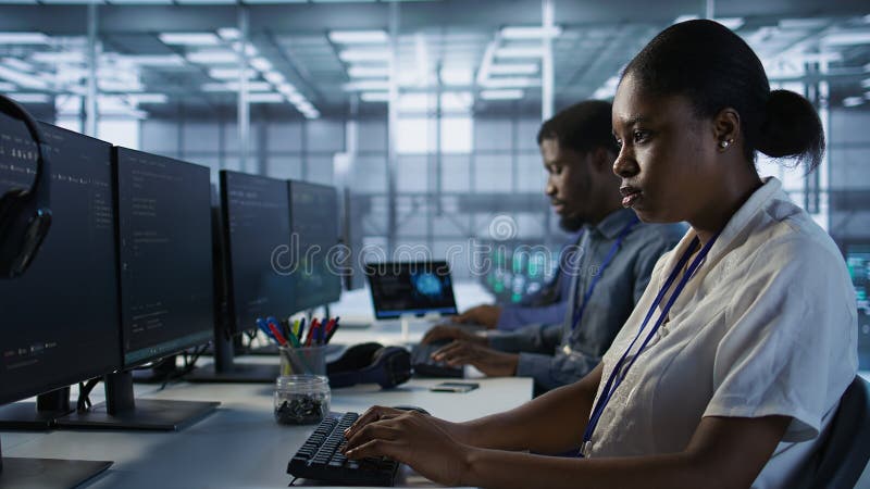 Close Up of Programmer in Data Center Implementing AI Systems Stock Image - Image of technician ...