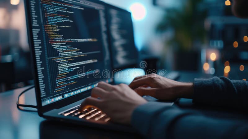 Programmer Immersed in Late Night Coding Session AIG41 Stock Image - Image of cyber, software ...