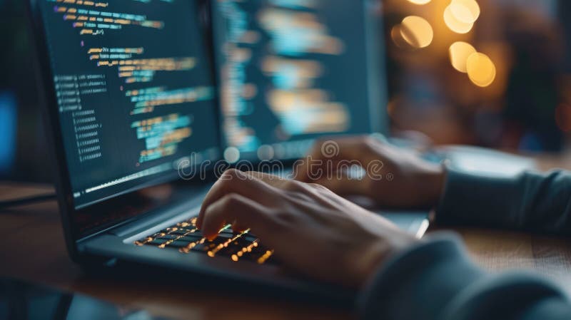 Programmer Immersed in Late Night Coding Session AIG41 Stock Image ...