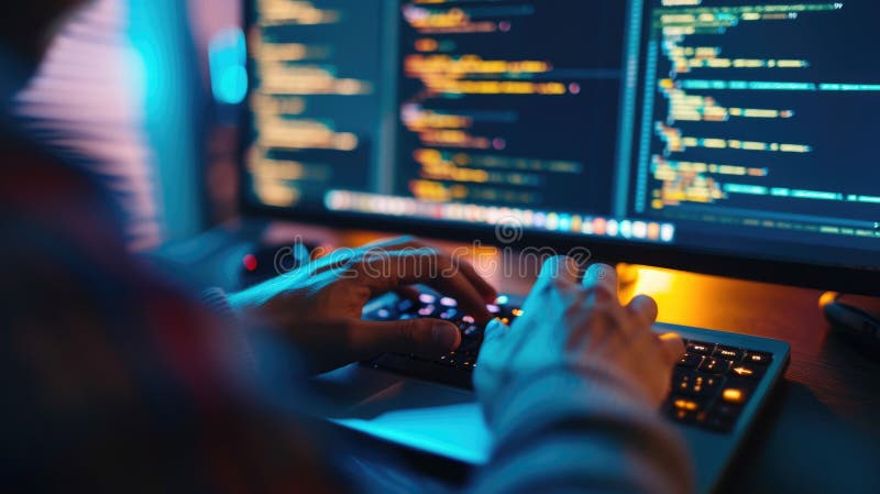 Programmer Immersed In Late Night Coding Session Aig41 Stock Image
