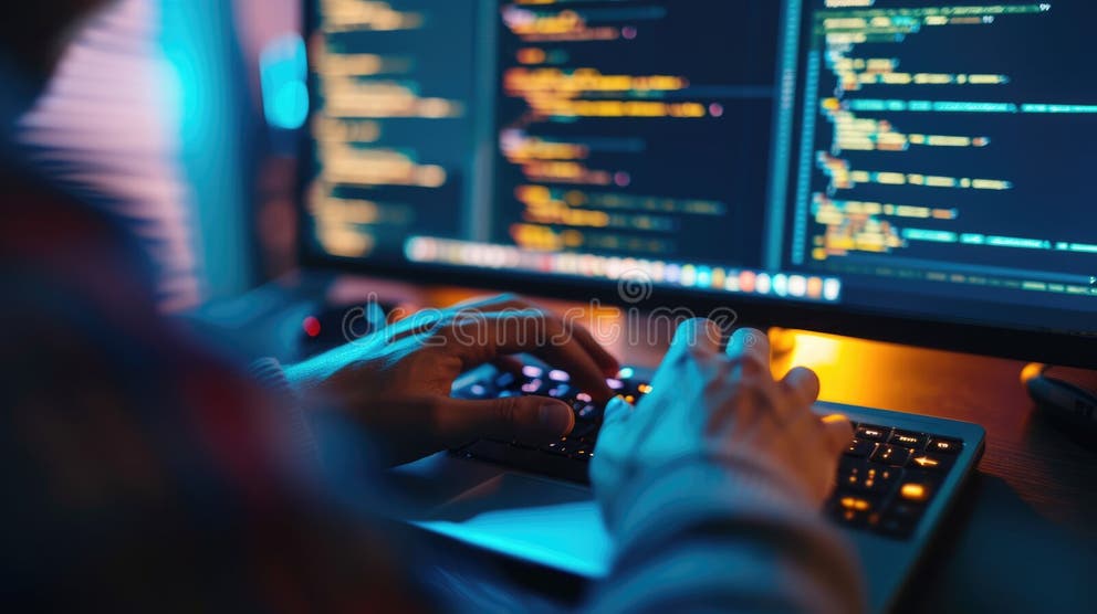 Programmer Immersed in Late Night Coding Session AIG41 Stock Image - Image of science, developer ...