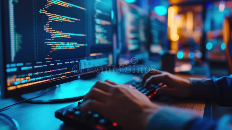 Programmer Immersed in Late Night Coding Session AIG41 Stock Photo - Image of keyboard ...