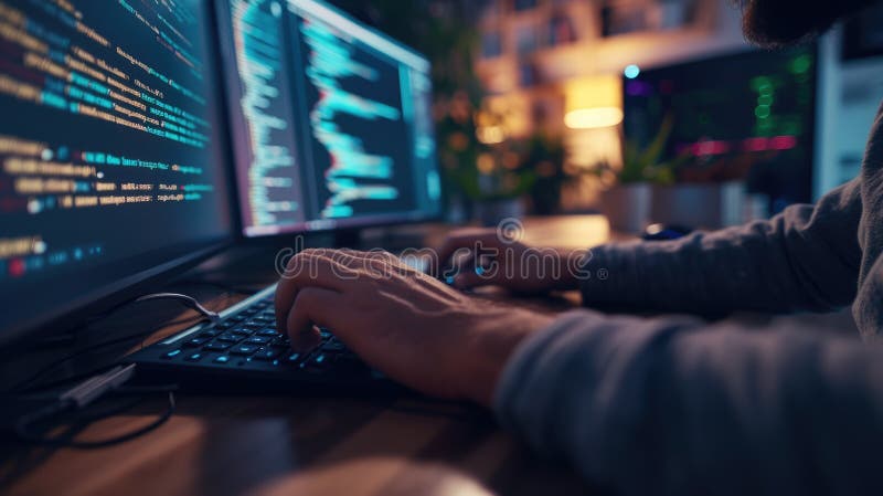 Programmer Immersed In Late Night Coding Session Aig41 Stock Image
