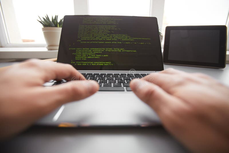 Writing Programming Code on Laptop Stock Image - Image of occupation ...