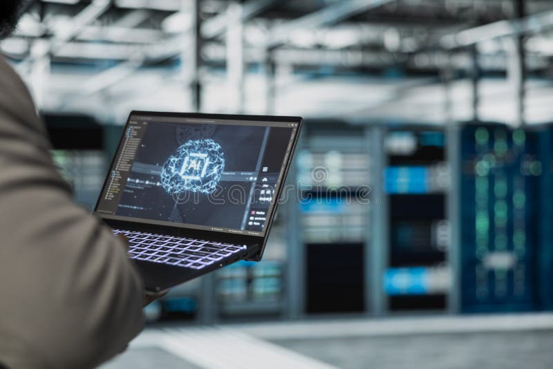 Close Up of Programmer Working in Data Center, Doing AI Training Stock ...