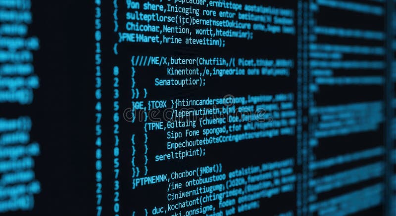 Close-Up of Programming Code on Dark Screen Stock Illustration - Illustration of technology ...
