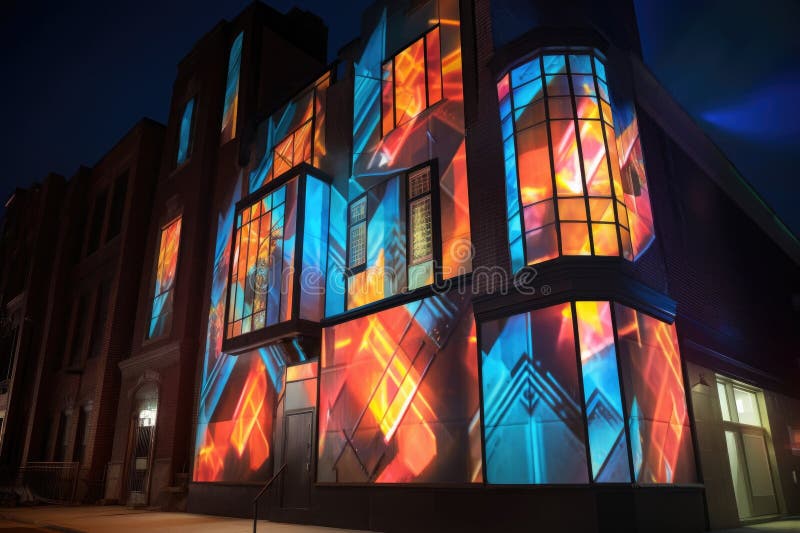 Close-up of Projection Mapping on Building Facade Stock Illustration ...