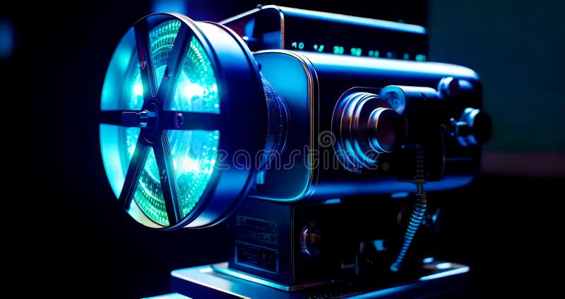 Close Up of Projector in Dark Room with Blue Lights. Generative AI ...