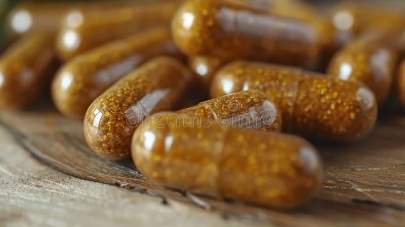 A Close-up of Propolis Supplements in Capsule Form Stock Photo - Image ...