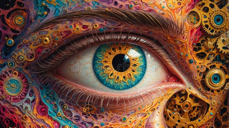 Close Up of a Psychedelic Art Image of an Old Clock with Golden Numbers ...