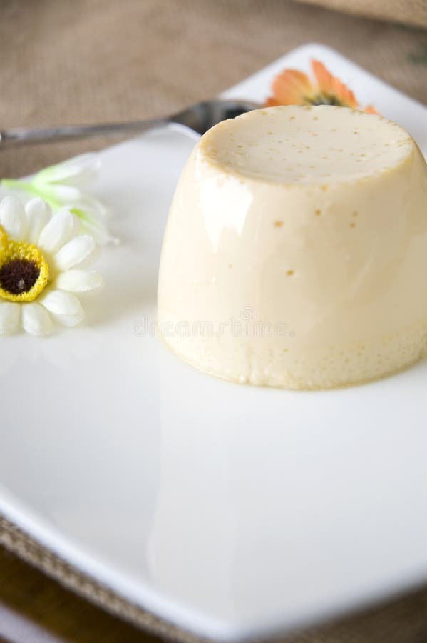 Close Up Pudding on White Plate Stock Image - Image of special, bakery ...