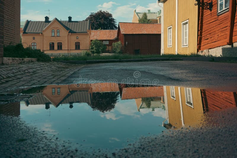 Close Up of a Puddle of Water on Asphalt Stock Photo - Image of wood ...